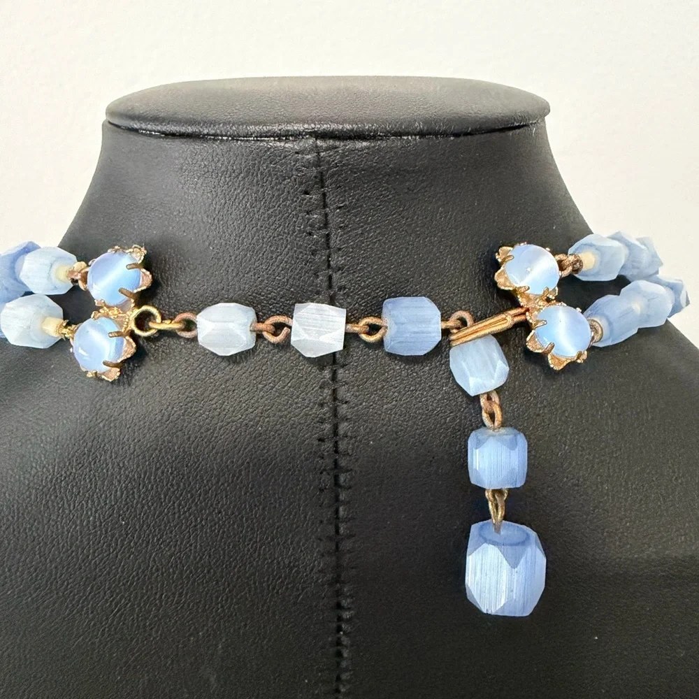 Jewelry | Vintage Art Deco Double Necklace Czech Blue Satin Cube Glass ...